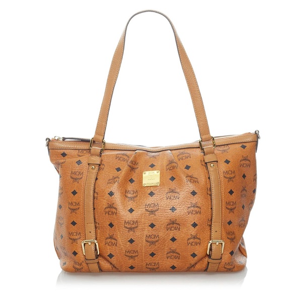 MCM | Bags | Vtg Mcm Cognac Visetos Leather Canvas Monogram Logo ...